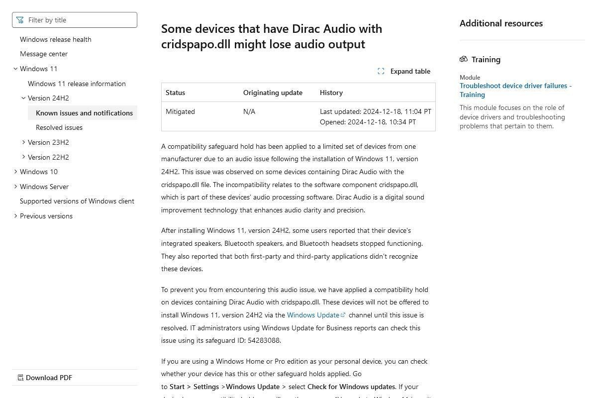 Dirac Audioを搭載したPCで不具合、Windows 11バージョン24H2の提供一時停止 (TECH+)