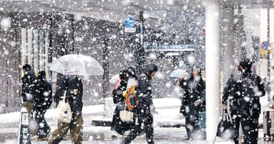 県内積雪、交通に乱れ 富山・猪谷41センチ、中心部12センチ (北國・富山新聞)