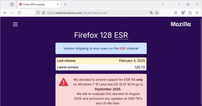 「Firefox ESR 115」のWindows 7/8.1対応が半年延長、2025年9月までに／ (窓の杜)