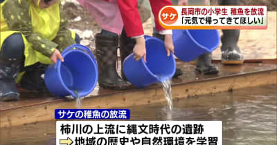 「元気で帰ってきてね」 小学生がサケの稚魚2200匹を放流 地域の歴史や自然環境を学ぶ 《新潟・長岡市》 (TeNYテレビ新潟)