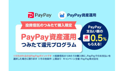 PayPay資産運用、0.5％分ポイント還元する「つみたて還元プログラム」開始 (BCN＋R)