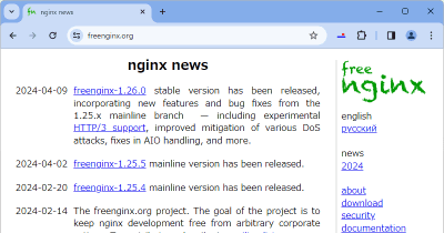 HTTP/3に実験対応した「freenginx 1.26.0」が安定版に ～本家「nginx」に動きなし／「Apache」と並ぶ市場シェアを誇るオープンソースのWebサーバーシステム (窓の杜)